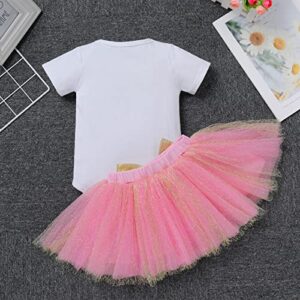 Baby Girl Birthday Tutu - Cake Smash Outfit Gir Infant Toddler 1/2 Birthday Cake Smash Outfit Princess Romper +Tutu Skirts +Crown Baby Shower Newborn Photography Clothes Set Gold Pink 3-6 Months