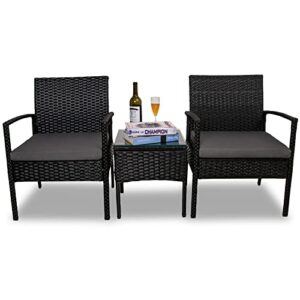 cpintltr 3 pieces patio furniture sets outdoor wicker bistro set rattan chair conversation sets modern bistro set pe rattan wicker chairs with table garden furniture for backyard lawn balcony grey