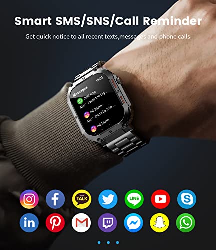 Smart Watches For Men Rugged Make/Answer Calls Voice Assistant 1.96in IPS Big Screen 400mAh Long-Lasting Battery 5ATM Waterproof Fitness Heart Rate Step Calorie Tracker Android iOS Men's Smartwatch