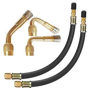 z-onemart 5 pack tire valve extension, 2pcs 8.25 inch flexible valve stem extenders with brass 45 90 135 multi degree schrader tire valve stem extension adaptor compatible for rv bike motorcycle car