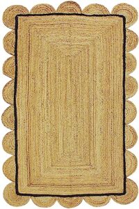 casavani scalloped collection rectangular area trend rug - 4' x 6', beige and yellow, braided jute rug with scallop design ideal for high traffic areas in entryway, living room, bedroom