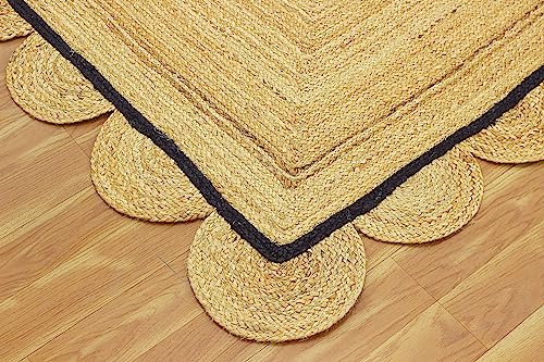 Casavani Scalloped Collection Rectangular Area Trend Rug - 4' x 6', Beige and Yellow, Braided Jute Rug With Scallop Design Ideal for High Traffic Areas in Entryway, Living Room, Bedroom