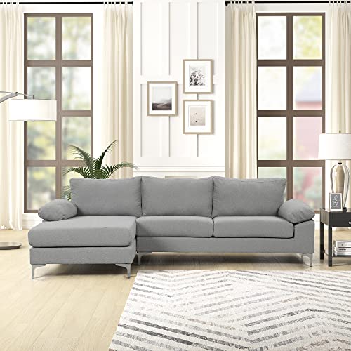 Casa Andrea Milano Modern Large Boucle L-Shape Sectional Sofa, with Extra Wide Chaise Lounge Couch, Light Grey