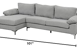 Casa Andrea Milano Modern Large Boucle L-Shape Sectional Sofa, with Extra Wide Chaise Lounge Couch, Light Grey