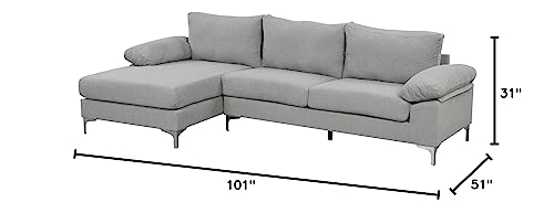 Casa Andrea Milano Modern Large Boucle L-Shape Sectional Sofa, with Extra Wide Chaise Lounge Couch, Light Grey