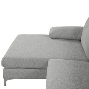 Casa Andrea Milano Modern Large Boucle L-Shape Sectional Sofa, with Extra Wide Chaise Lounge Couch, Light Grey