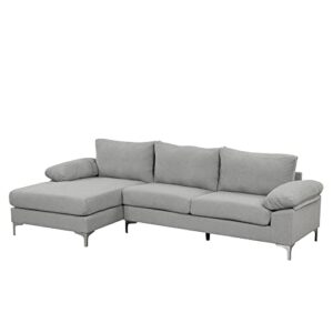 Casa Andrea Milano Modern Large Boucle L-Shape Sectional Sofa, with Extra Wide Chaise Lounge Couch, Light Grey