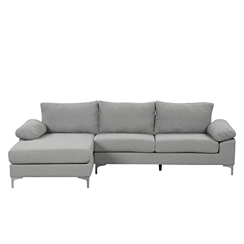 Casa Andrea Milano Modern Large Boucle L-Shape Sectional Sofa, with Extra Wide Chaise Lounge Couch, Light Grey