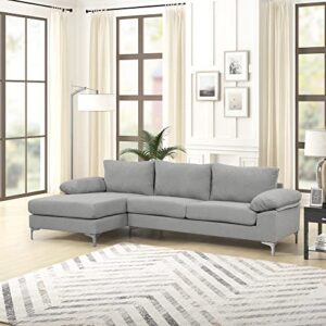 Casa Andrea Milano Modern Large Boucle L-Shape Sectional Sofa, with Extra Wide Chaise Lounge Couch, Light Grey