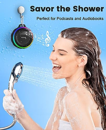 Kunodi Bluetooth Shower Speaker with IPX7 Waterproof, Dynamic Lights, Crisp Clear Sound, True Wireless Stereo, Clip Portable for Pool Beach Boat Kayak Float Golf