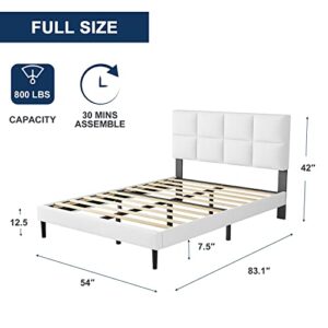 Molblly Full Size Bed Frame Upholstered Platform with Headboard, Strong Frame and Wooden Slats Support, Linen Fabric Wrap, Non-Slip and Noise-Free,No Box Spring, Easy Assembly, Off-White