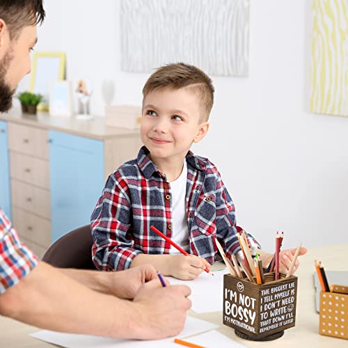 Wooden Spinning Pen Holder for Desk I'll Remember It Later Pencil Holder Cute Organizer Funny Desk Decor Pencil Case Art Supply Storage Box for Home Office (Brown)