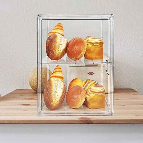 Montex Large Bread Box for Kitchen Countertop, 3 Layers Adjustable Food Safe Clear Bread Storage for Bread, Bagel, Muffins