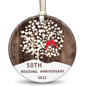 50th anniversary wedding ornament 2023 christmas hanging for couple, 50th wedding anniversary present 50th wedding gifts 50th anniversary christmas ornaments - 50th anniversary keepsake