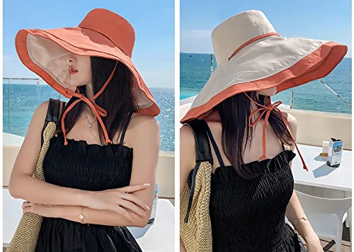 HUAMULAN 7" Wide Brim Women Summer Sun Hat Lady Floppy Beach Bucket Fishing Hats Reversible Foldable Travel UV Protection