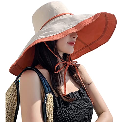 HUAMULAN 7" Wide Brim Women Summer Sun Hat Lady Floppy Beach Bucket Fishing Hats Reversible Foldable Travel UV Protection