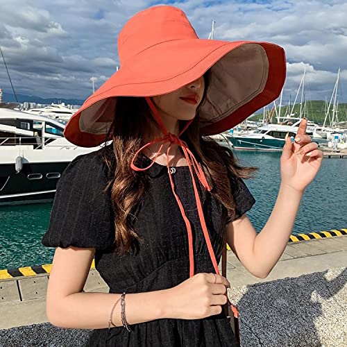 HUAMULAN 7" Wide Brim Women Summer Sun Hat Lady Floppy Beach Bucket Fishing Hats Reversible Foldable Travel UV Protection