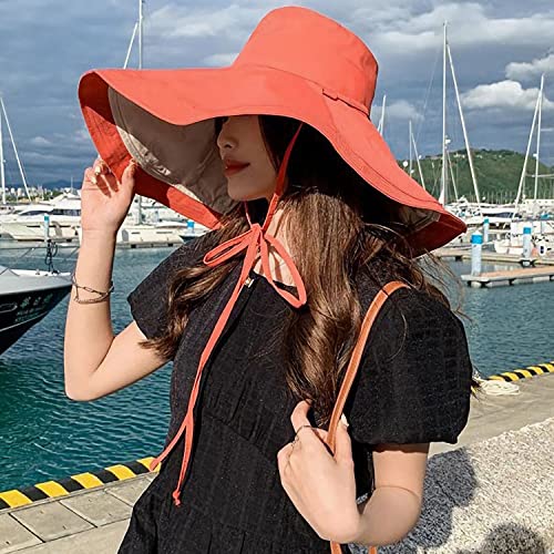 HUAMULAN 7" Wide Brim Women Summer Sun Hat Lady Floppy Beach Bucket Fishing Hats Reversible Foldable Travel UV Protection