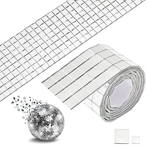 Self-Adhesive 5×5mm 2400pcs and 10×10mm 600pcs,Glass Mosaic Mirror Tiles Square Sticker Disco Ball for DIY Craft Decoration Silver (Silver)