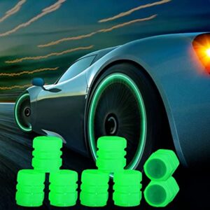 8 pack luminous tire valve stem caps,fluorescent car tire valve cap set, corrosion resistant, universal stem covers glowing tire valve caps for cars trucks motorcycles suvs and bikes (green)