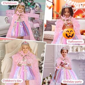 EFOSHM 9PCS Princess Dress Up Clothes for Little Girls Princess Cape Set,Princess Dresses Halloween Costume Accessories Cosplay Cloak With Jewelry Tiara Crown Skirt for 3-8 Year Old Girl Holiday Gift