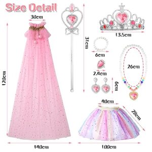 EFOSHM 9PCS Princess Dress Up Clothes for Little Girls Princess Cape Set,Princess Dresses Halloween Costume Accessories Cosplay Cloak With Jewelry Tiara Crown Skirt for 3-8 Year Old Girl Holiday Gift