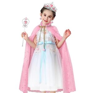 EFOSHM 9PCS Princess Dress Up Clothes for Little Girls Princess Cape Set,Princess Dresses Halloween Costume Accessories Cosplay Cloak With Jewelry Tiara Crown Skirt for 3-8 Year Old Girl Holiday Gift