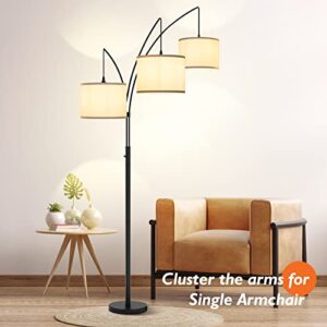 3 Lights Arc Floor Lamps for Living Room,Modern Tall Standing Lamp Hanging Over The Couch with Shades & Heavy Base,Mid Century Black Tree Floor Lamp for Bedroom Office