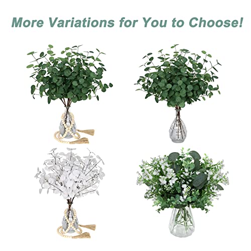 BLEUM CADE 8Pcs Artificial Eucalyptus Stems with Leaves, Mixed Faux Eucalyptus Stems Plants, Fake Silver Dollar Eucalyptus Greenery Stems for Vase Floral Arrangement Wedding Bouquet Centerpiece Decor