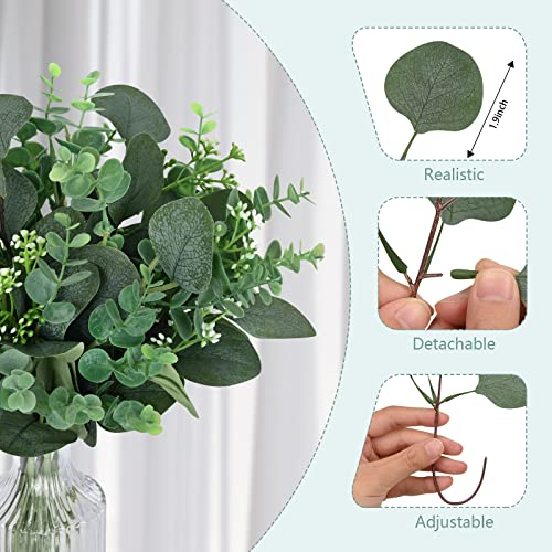 BLEUM CADE 8Pcs Artificial Eucalyptus Stems with Leaves, Mixed Faux Eucalyptus Stems Plants, Fake Silver Dollar Eucalyptus Greenery Stems for Vase Floral Arrangement Wedding Bouquet Centerpiece Decor