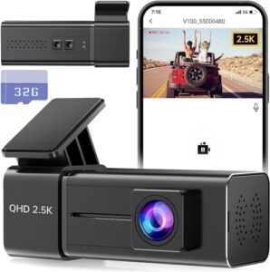 dash cam wifi 2.5k 1440p front dash camera for cars, e-yeeger car camera mini dashcams with app, night vision, 24h parking mode, g-sensor, loop recording, 32g card, support 256g max