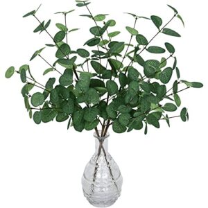 bleum cade 3pcs 24" tall artificial eucalyptus stems with leaves, faux eucalyptus greenery stems, fake silver dollar eucalyptus plant for vase flower arrangement wedding bouquets room decor