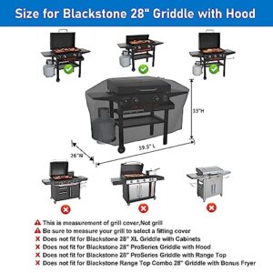 Griddle Cover for Blackstone 28 inch Griddle with Hood,Rip-Proof Upgraded Heavy Duty Material Griddle Cover,Waterproof UV & Fade Resistant Flat Top Gas Grill Cover with Strap and Air Vent