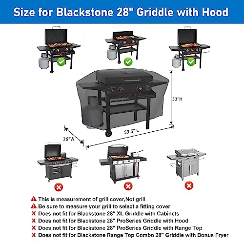 Griddle Cover for Blackstone 28 inch Griddle with Hood,Rip-Proof Upgraded Heavy Duty Material Griddle Cover,Waterproof UV & Fade Resistant Flat Top Gas Grill Cover with Strap and Air Vent