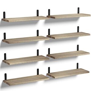 boswillon floating shelves set of 8, rustic hanging wood shelves for wall decor, wall mounted shelves for storage bedroom, bathroom, living room - carbonized black