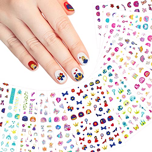 VIWIEU Small Kids Nail Stickers Princess Nails Decals for Little Girls 12 Sheets, 600+ Cute Toddler Tiny Fingernail Wraps Birthday Party Favors, Easter Basket Filler, Christmas Holiday Gift