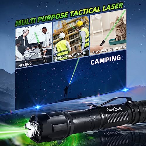 Cowjag Green Laser Pointer High Power, Tactical Long Range [12,000 Ft] Laser, Rechargeable Laser, Single Push On/Off, Adjustable Focus Laser with Carrying Case (Green Light)