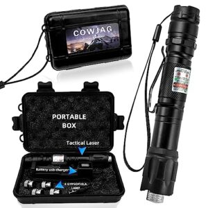 Cowjag Green Laser Pointer High Power, Tactical Long Range [12,000 Ft] Laser, Rechargeable Laser, Single Push On/Off, Adjustable Focus Laser with Carrying Case (Green Light)