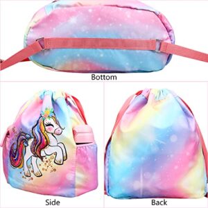 Luchike Drawstring Backpack for Kids - Girls Dance Bag,Sport Gym Beach Swim Travel Daypack With Two Water Bottle Holder