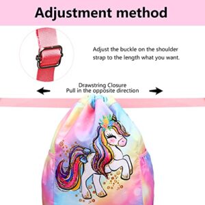 Luchike Drawstring Backpack for Kids - Girls Dance Bag,Sport Gym Beach Swim Travel Daypack With Two Water Bottle Holder