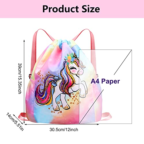 Luchike Drawstring Backpack for Kids - Girls Dance Bag,Sport Gym Beach Swim Travel Daypack With Two Water Bottle Holder