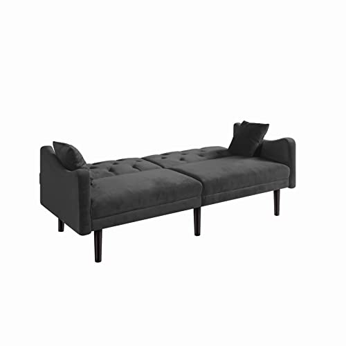 FULife 2-Seat 74.8" Modern Velvet Upholstered Futon Sofa Loveseat Convertible Sleeper Couch Bed Daybed, Folding Recliner with 2 Pillows for Living Room/Apartment/Office/Studio, Gray 72.8”W