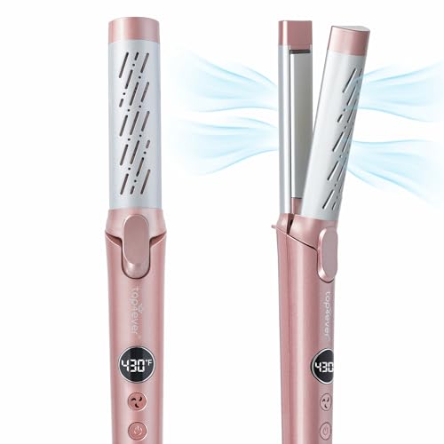 TOP4EVER Pro 2-in-1 Airflow Styler: Curling Wand & Flat Iron Hair Straightener | 360° Cool Air Vents for Curls & Waves | Ionic Ceramic Technology | 5 Adjustable Temps, Dual Voltage