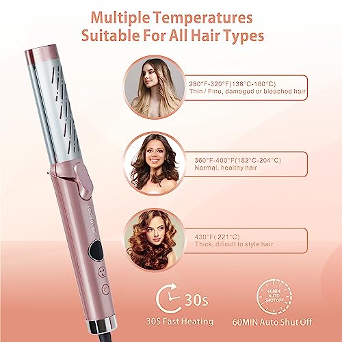 TOP4EVER Pro 2-in-1 Airflow Styler: Curling Wand & Flat Iron Hair Straightener | 360° Cool Air Vents for Curls & Waves | Ionic Ceramic Technology | 5 Adjustable Temps, Dual Voltage