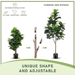 LYERSE Artificial Fiddle Leaf Fig Tree - 6.5ft Faux Ficus Lyrata Plant with 108 Fiddle Leaves Fake Fig Silk Tree in Pot Artificial Tree for Indoor Outdoor House Home Office Perfect Housewarming Gift