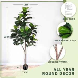 LYERSE Artificial Fiddle Leaf Fig Tree - 6.5ft Faux Ficus Lyrata Plant with 108 Fiddle Leaves Fake Fig Silk Tree in Pot Artificial Tree for Indoor Outdoor House Home Office Perfect Housewarming Gift