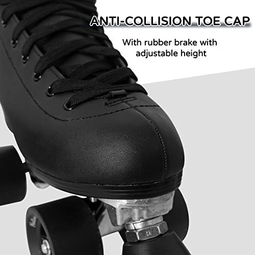 Roller Skates for Women with PU Leather High-top Double Row Rollerskates, Unisex-Adult Indoor Outdoor Black Derby Skate Size 11 with Adjustable Fast Braking for Beginner