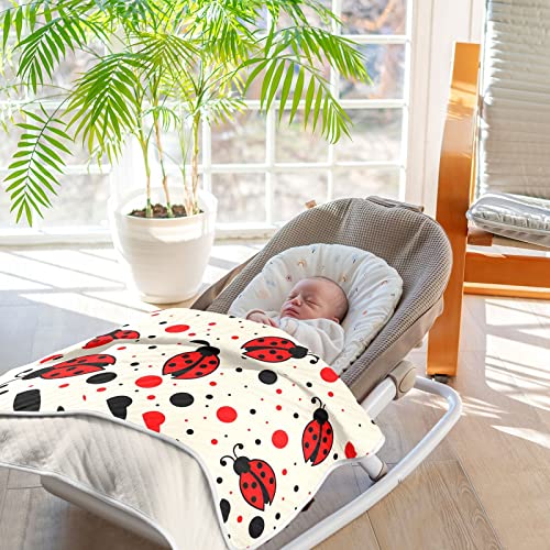 Ladybugs Dots Unisex Fluffy Baby Blanket for Crib Toddler Blanket for Daycare with Thick and Soft Material Security Blanket for Travel Decorative Gift Stroller