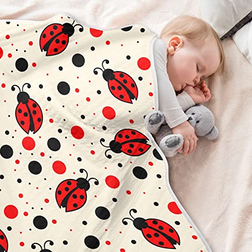 Ladybugs Dots Unisex Fluffy Baby Blanket for Crib Toddler Blanket for Daycare with Thick and Soft Material Security Blanket for Travel Decorative Gift Stroller