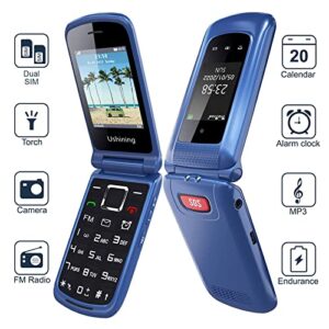 USHINING 4G LTE Unlocked Senior Flip Phone with Speed Talk SIM Card Seniors Cell Phone SOS Big Button Senior Basic Phone for Elderly 2.4 Inch Screen Unlocked Feature Phone with Charging Dock (Blue)